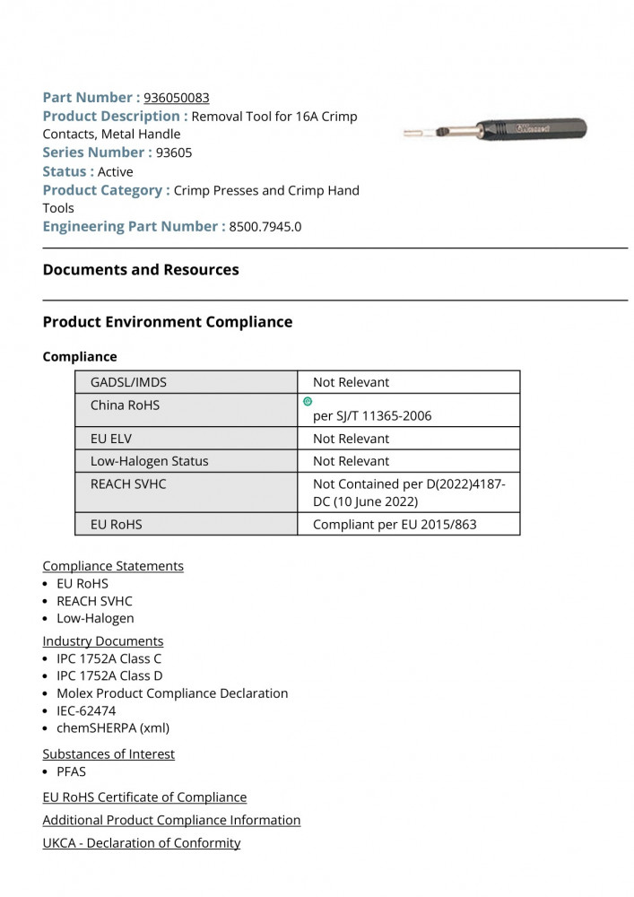 MOLEX 936050083 product document image 1
