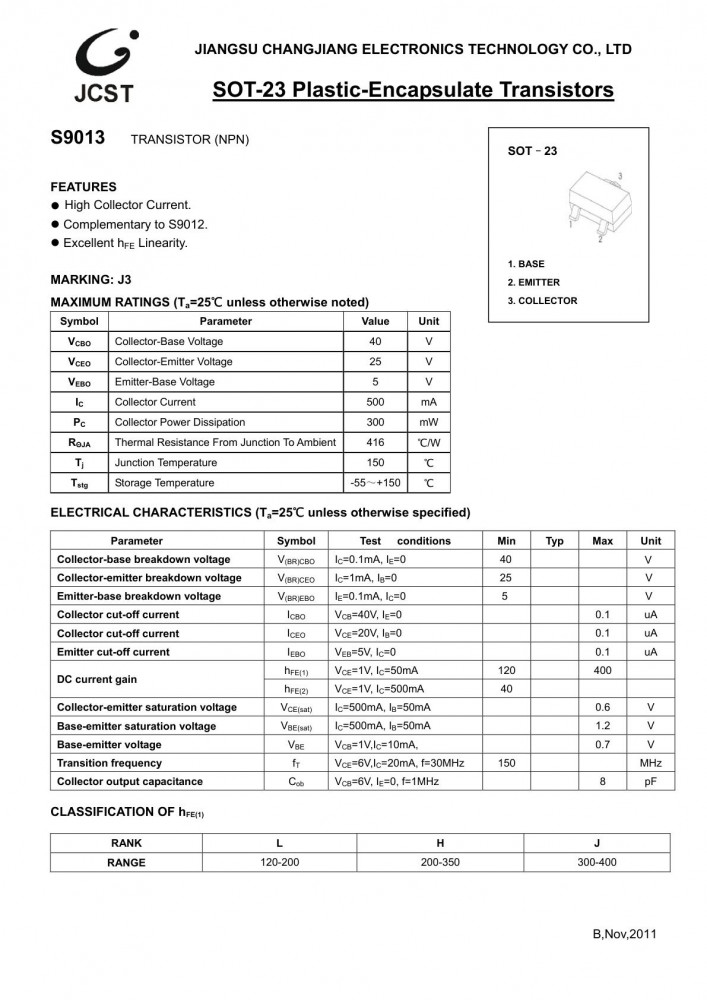 S9013 datasheet page 1