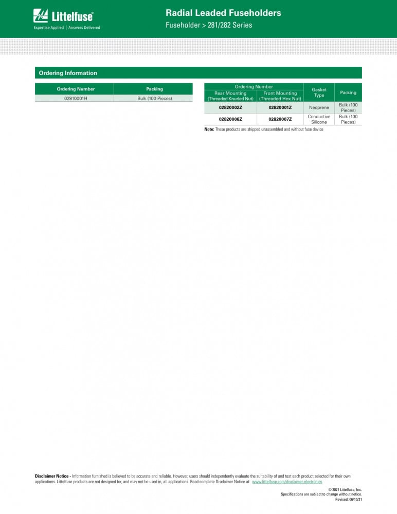 Littelfuse 281 and 282 Series fuseholder datasheet page 2