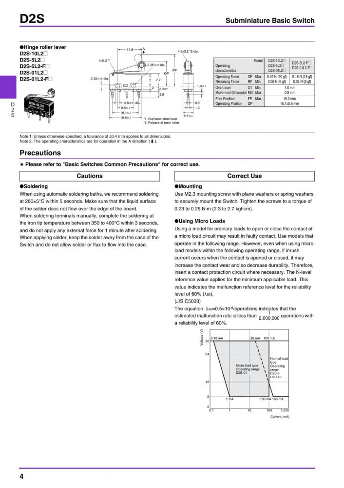 OMRON D2S-10LD datasheet page 4