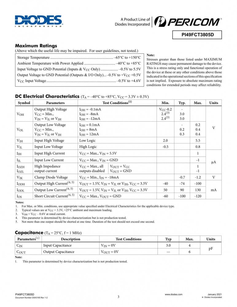 PI49FCT3805BQEX datasheet page 3