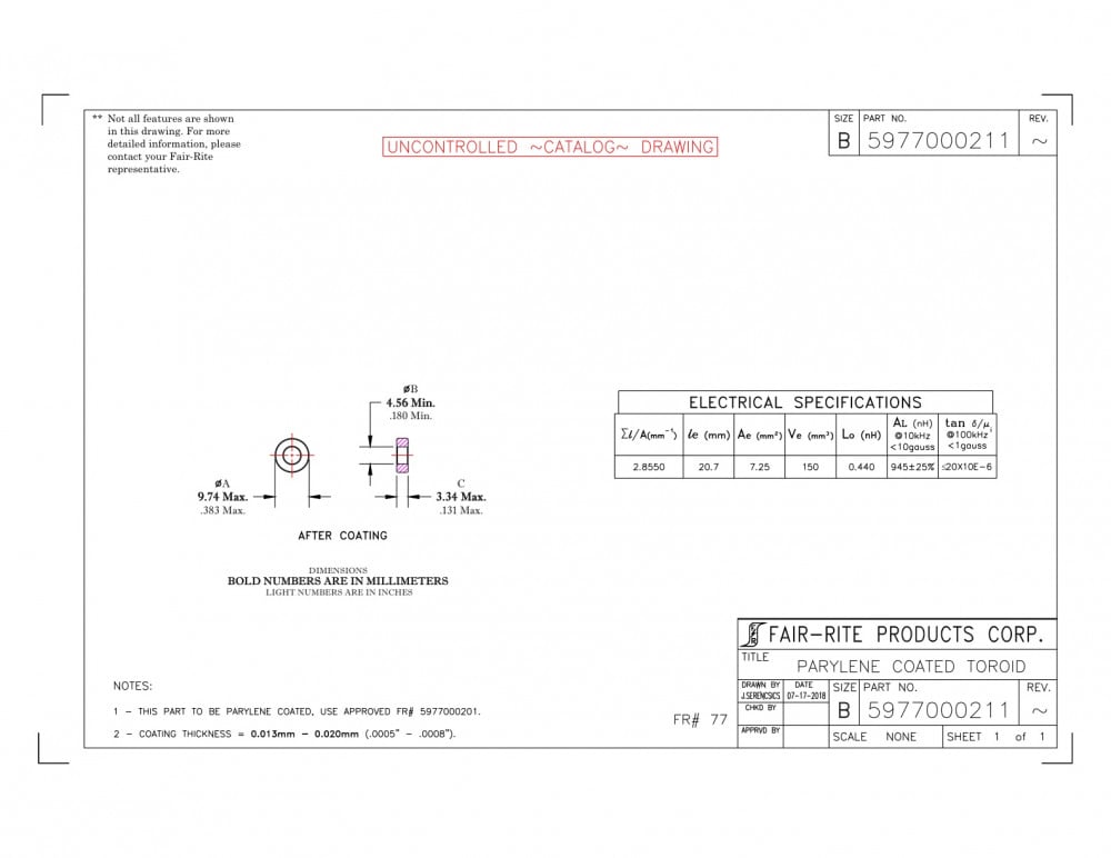 Fair-Rite 5977000211 technical document page