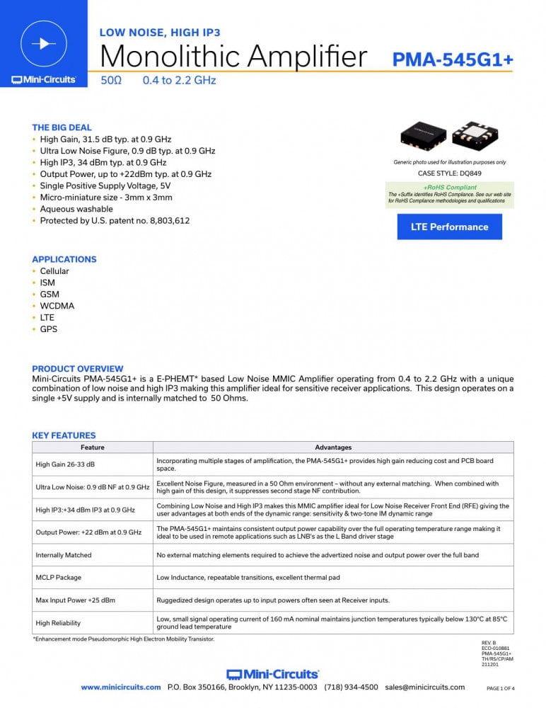 PMA-545G1+ datasheet page 1