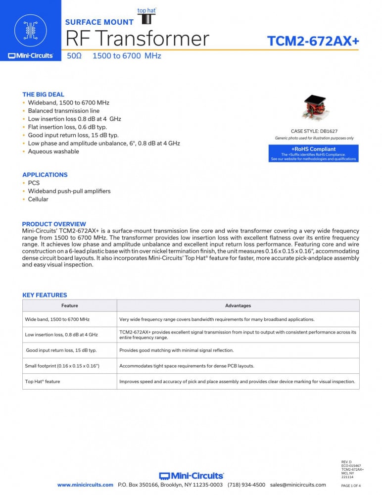 TCM2-672AX+ datasheet page 1