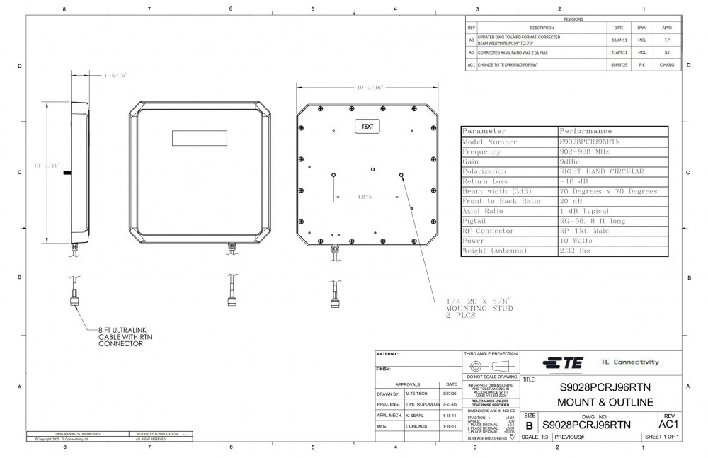 S9028PCRJ96RTN product drawing and outline
