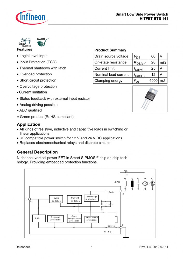 BTS141 datasheet page 1