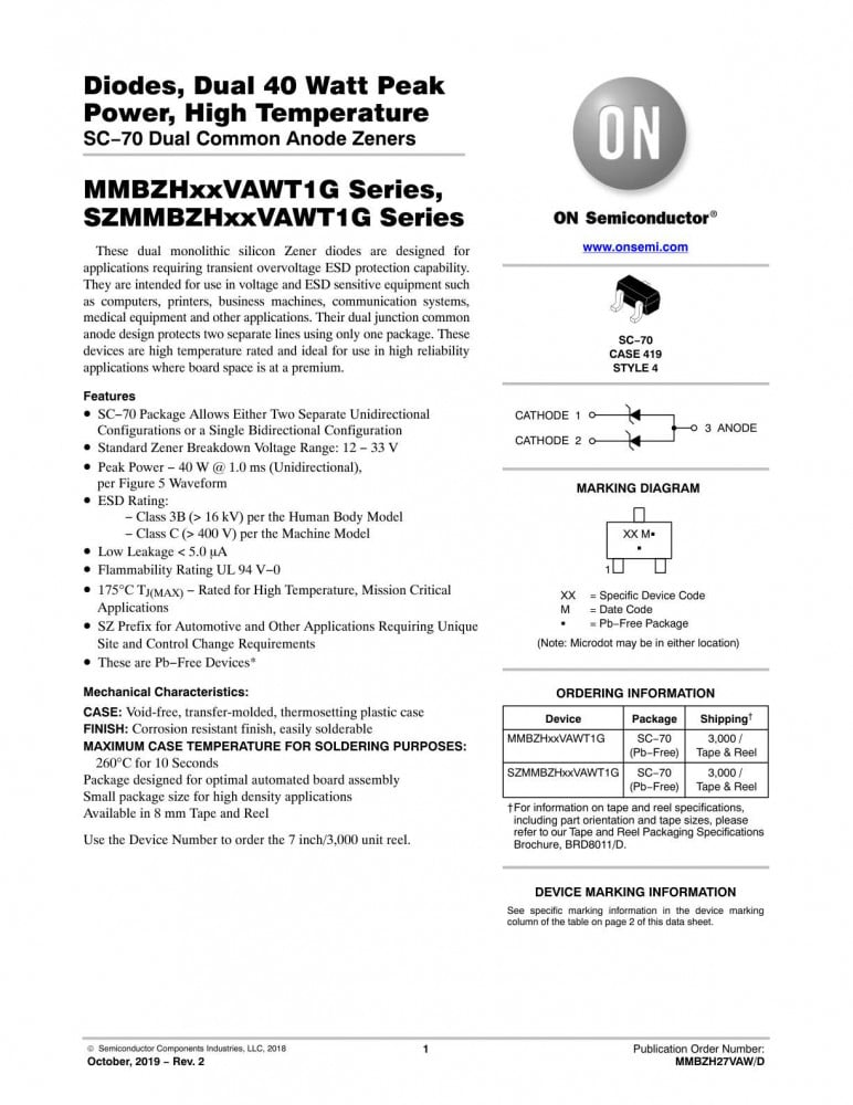SZMMBZH12VAWT1G datasheet page 1
