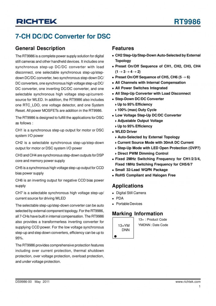 RT9986 datasheet page 1