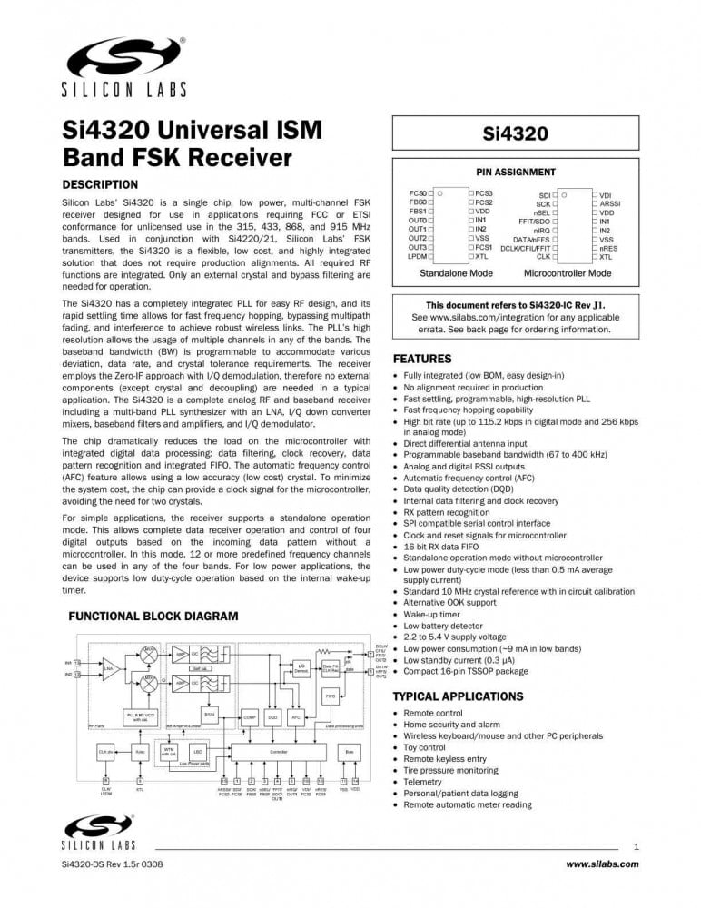SI4320 datasheet page 1