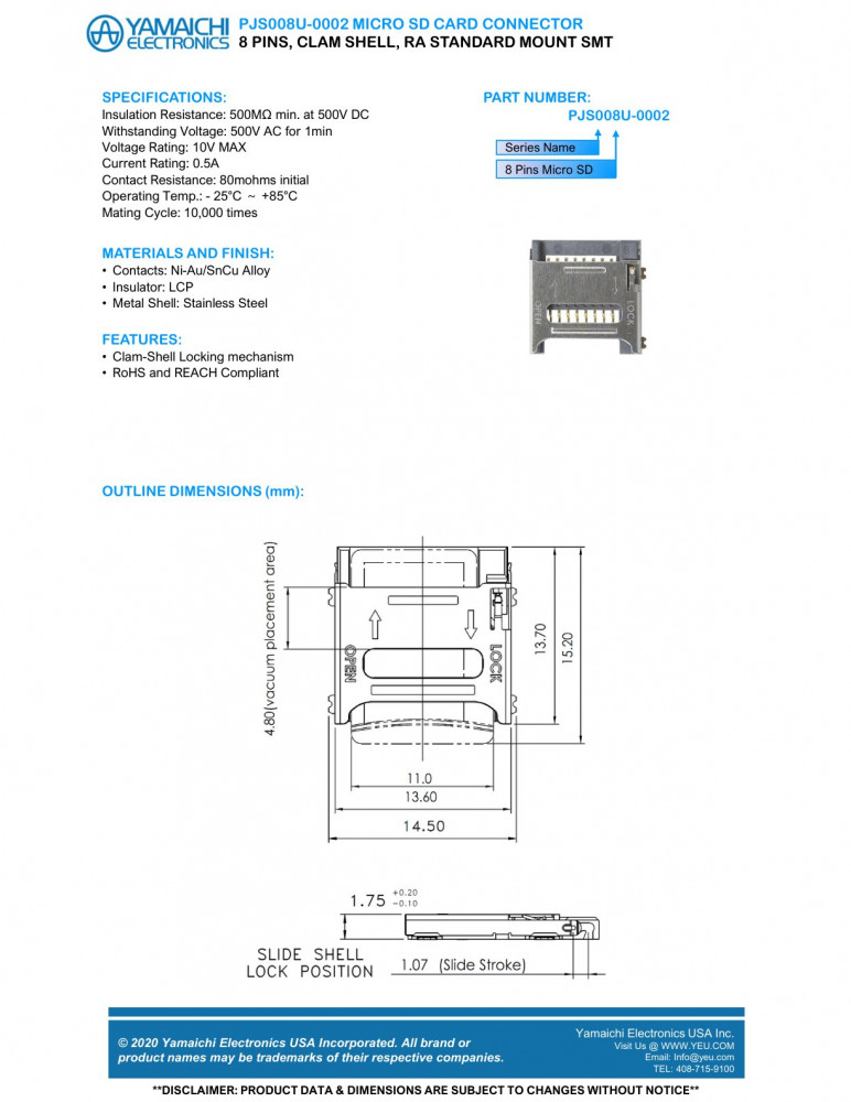 Yamaichi Electronics PJS008U-0002 technical drawing page