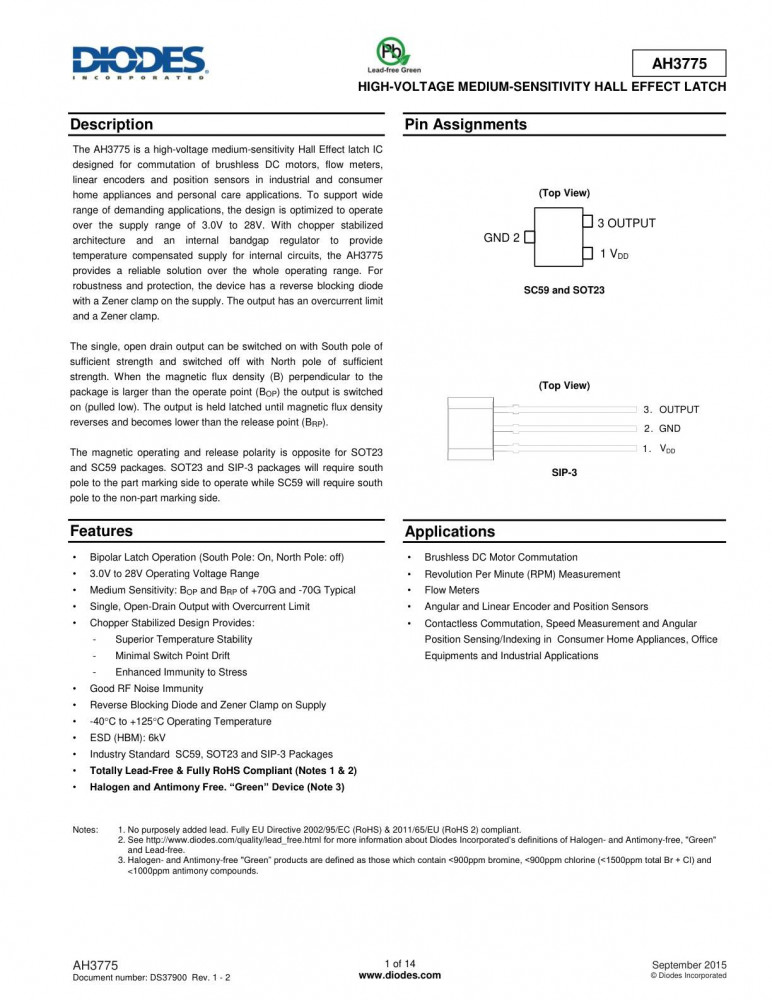 AH3775 datasheet page 1