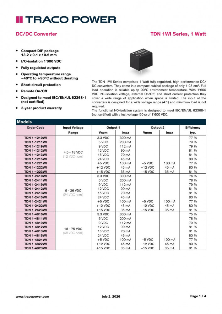 TDN 1WI technical document page 1
