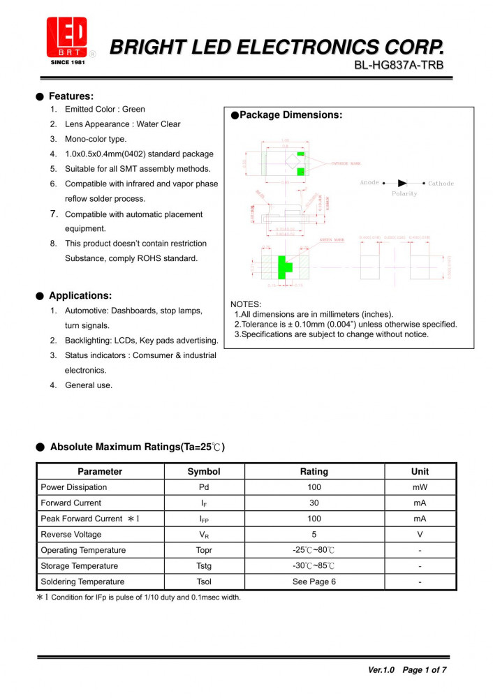 BL-HG837A-TRB datasheet page 1