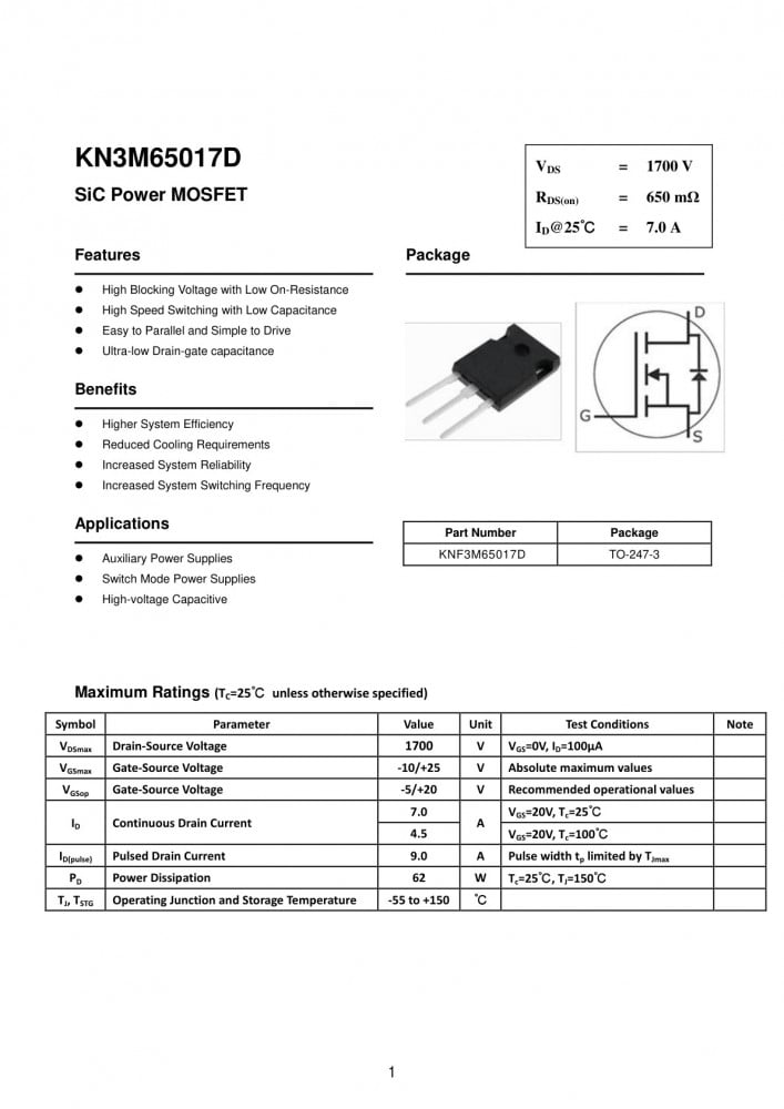 KN3M65017D datasheet page 1