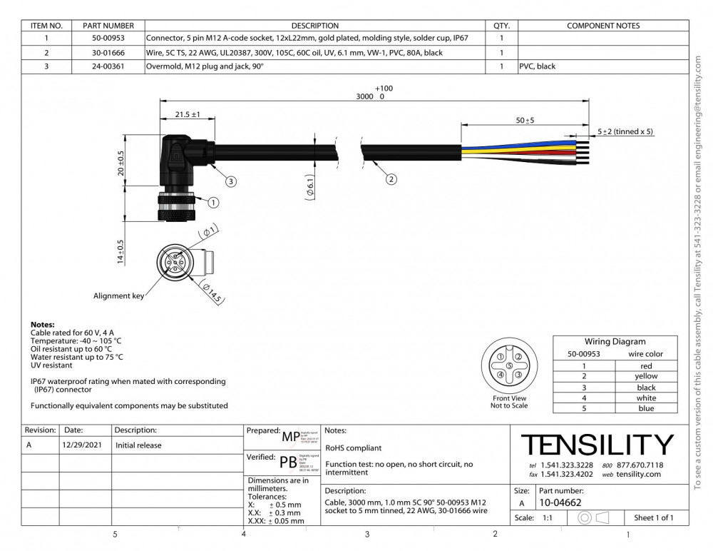Tensility 10-04662 cable assembly drawing