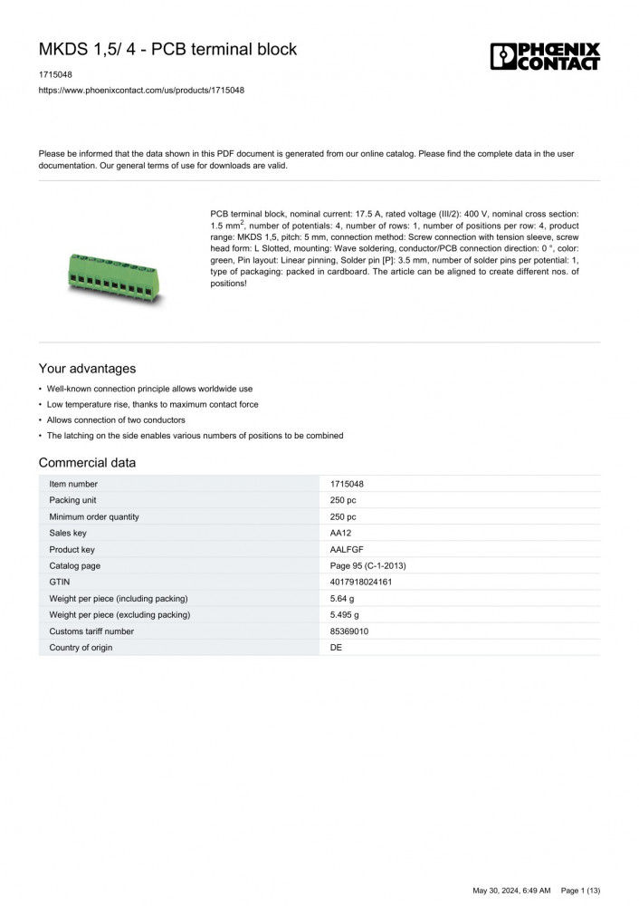 Phoenix Contact 1715048 technical document page 1