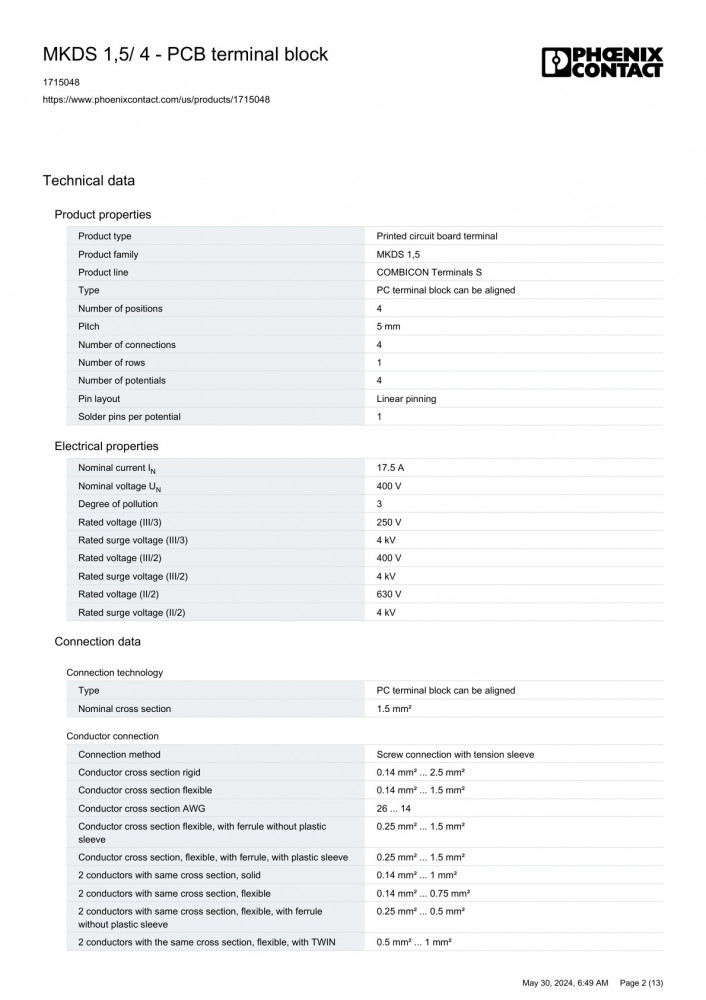Phoenix Contact 1715048 technical document page 2