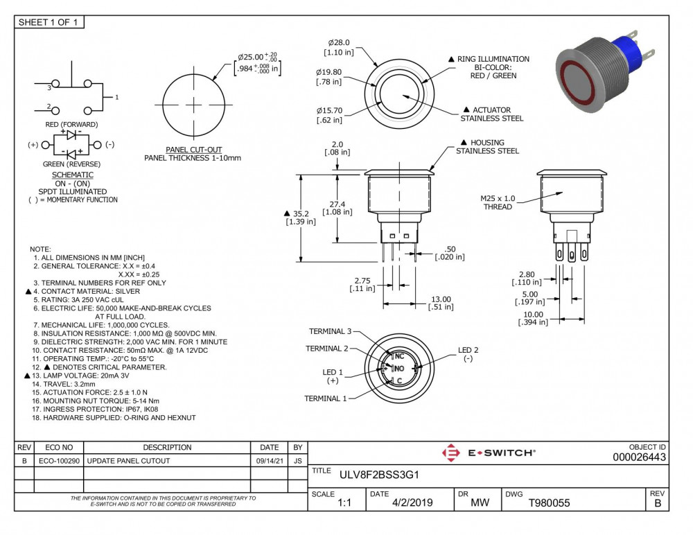 ULV8F2BSS3G1 technical drawing page 1