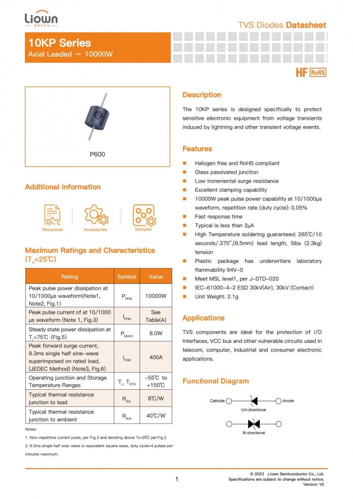 Liown 10KP28CA datasheet page 1