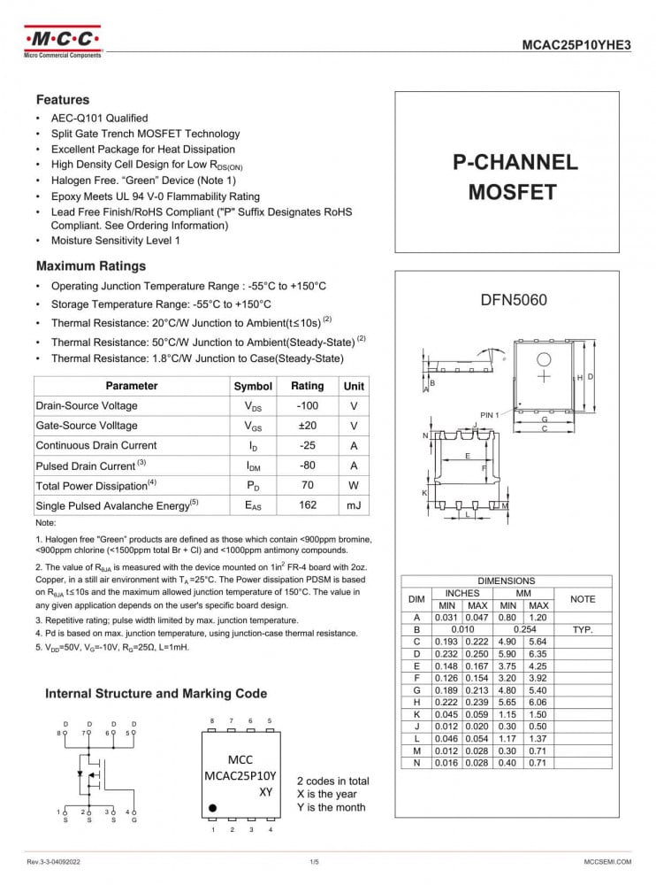 MCAC25P10YHE3-TP datasheet page 1
