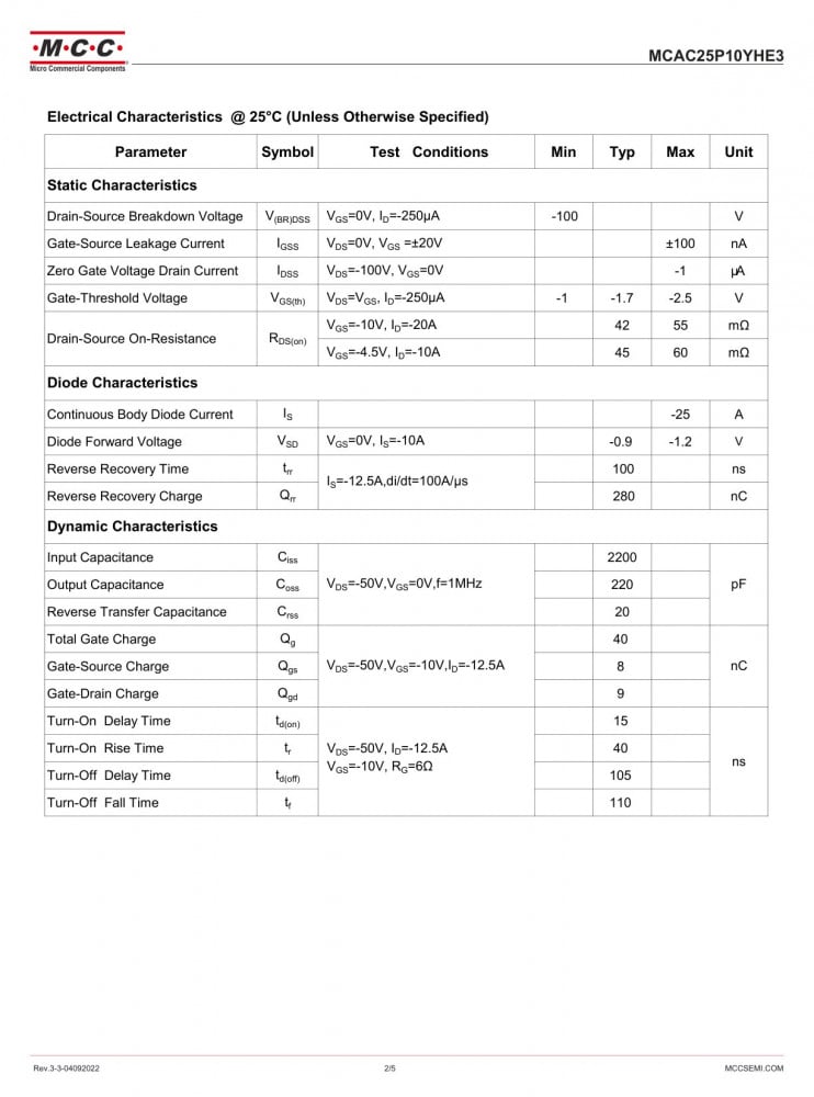MCAC25P10YHE3-TP datasheet page 2