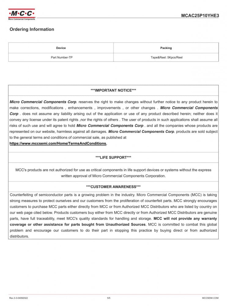 MCAC25P10YHE3-TP datasheet page 5