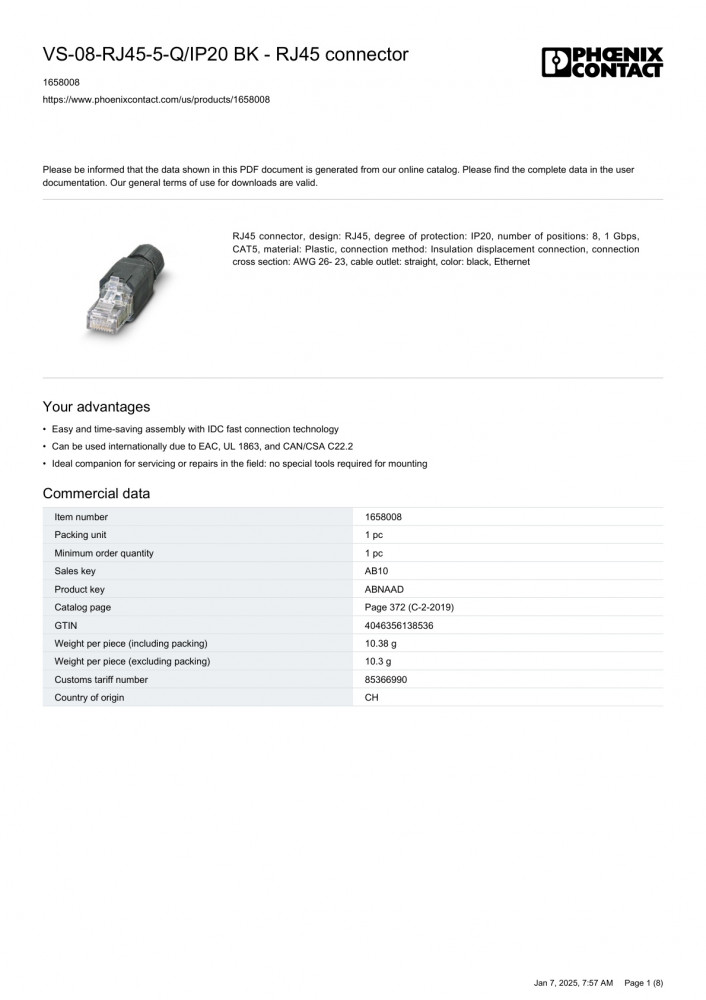 Phoenix Contact 1658008 document page 1