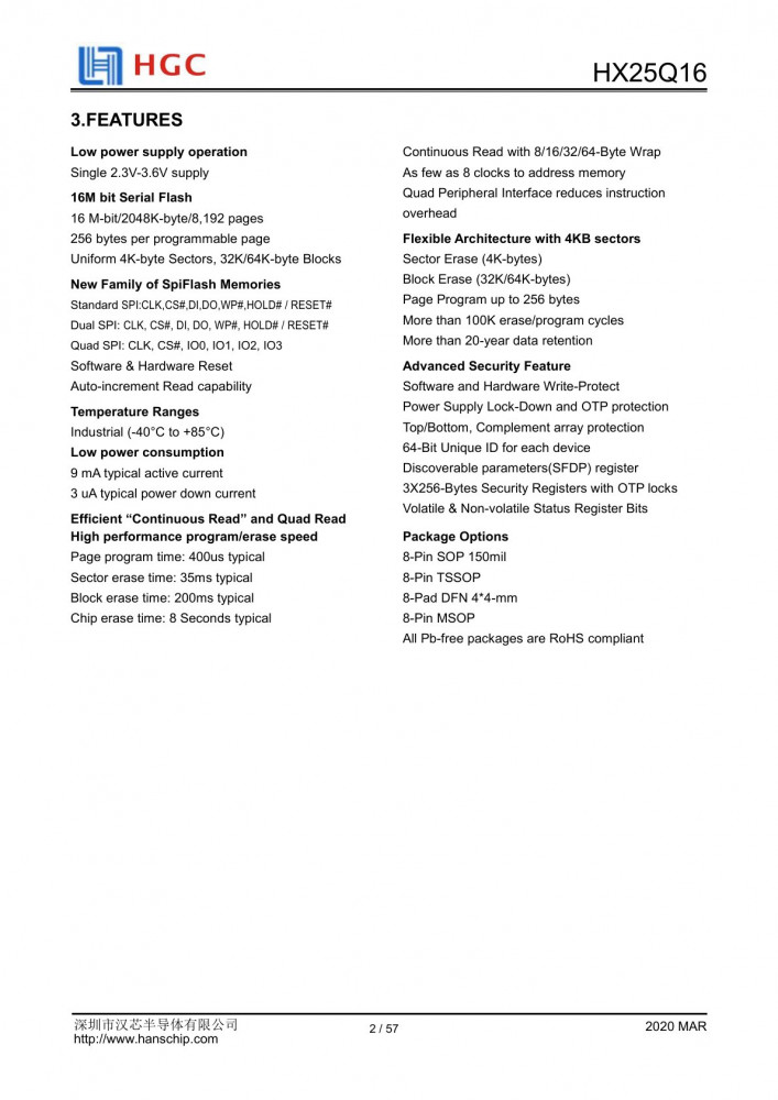 HX25Q16 datasheet page 2