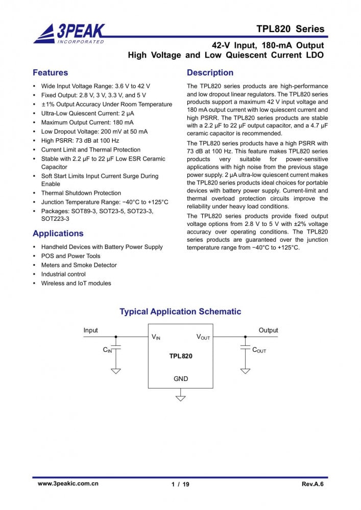 TPL820 datasheet page 1