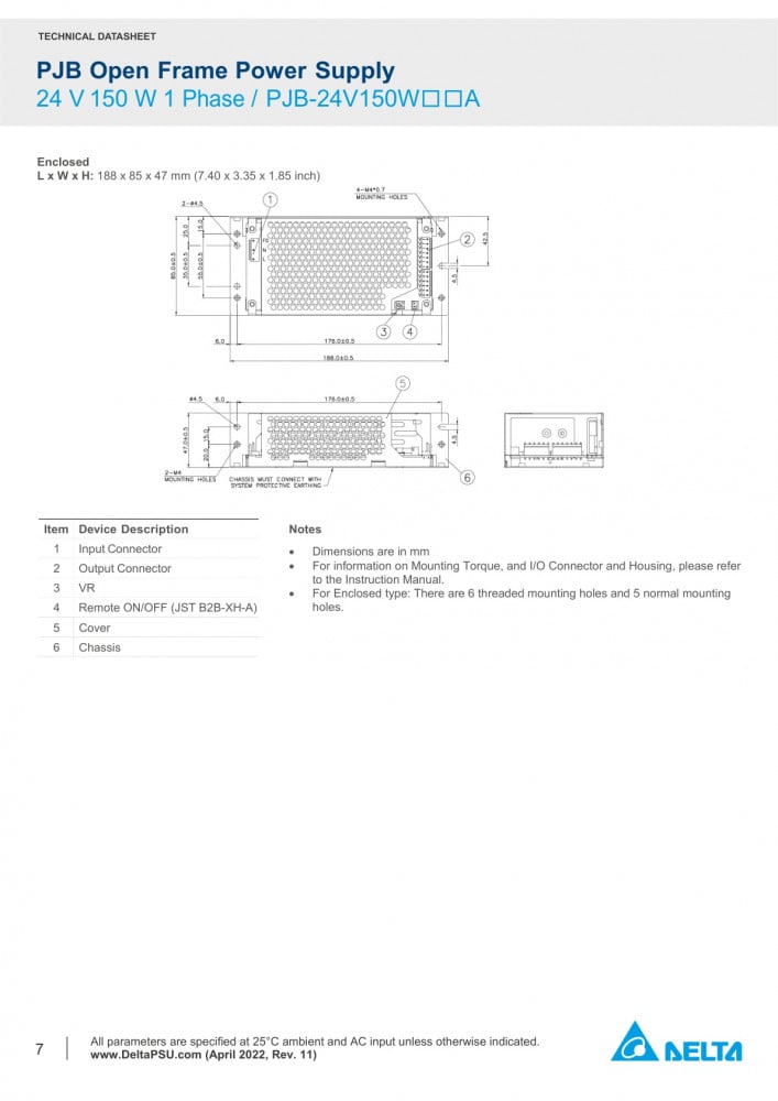 DELTA PJB-24V150WBNA datasheet page 7