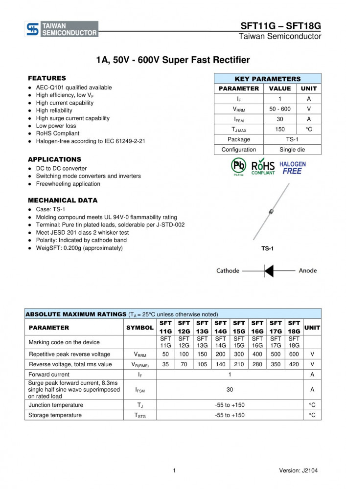 SFT18G datasheet page 1