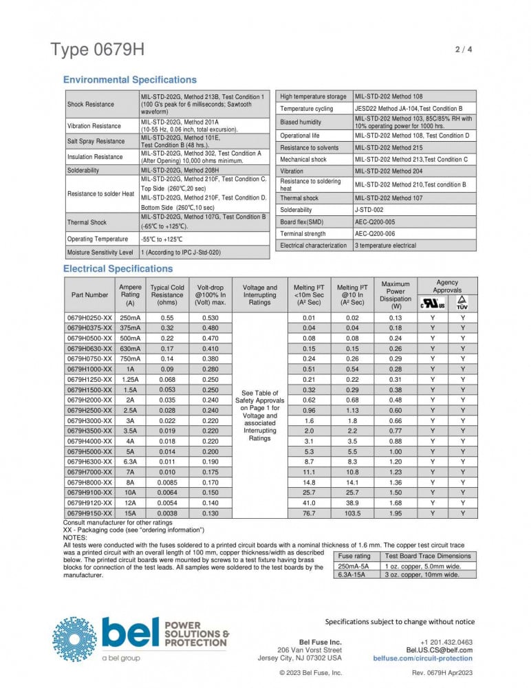 Bel Fuse 0679H series datasheet page 2