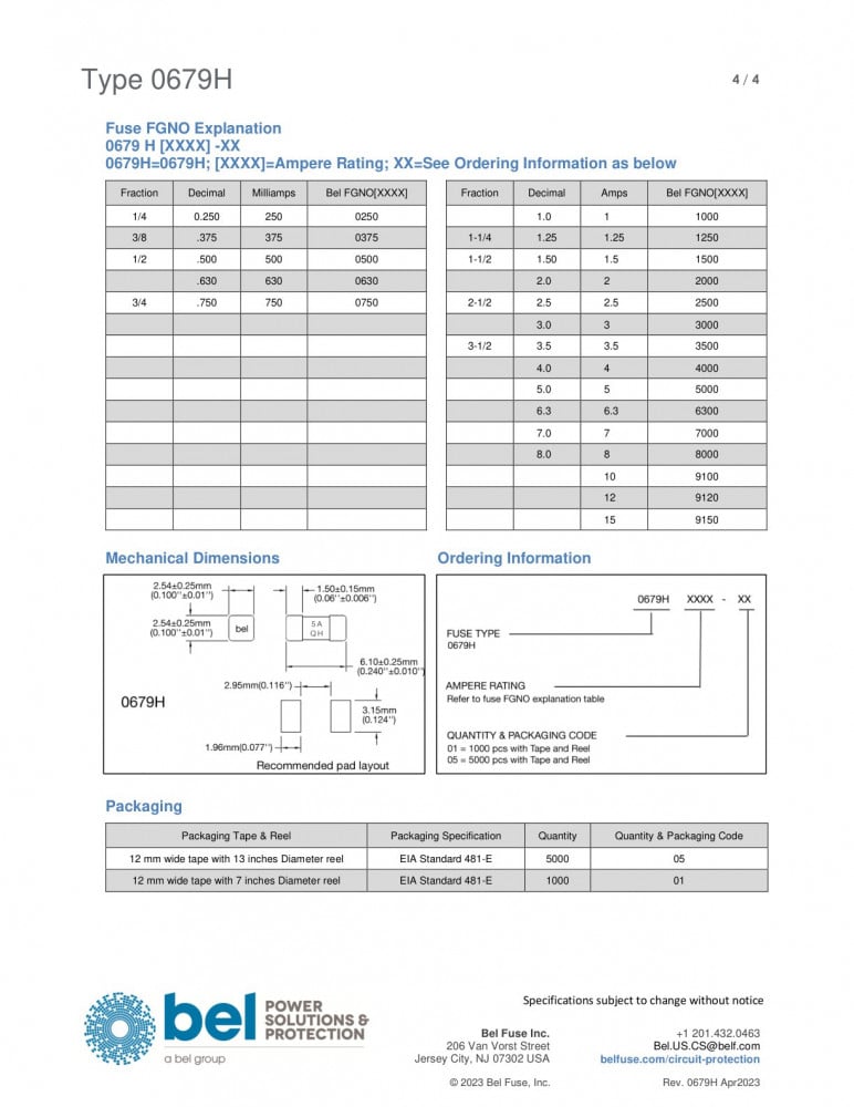 Bel Fuse 0679H series datasheet page 4