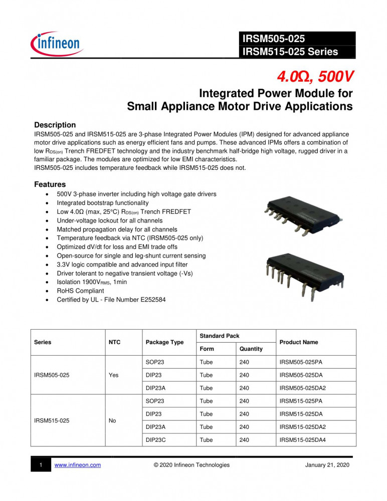 IRSM515-025DA datasheet page 1