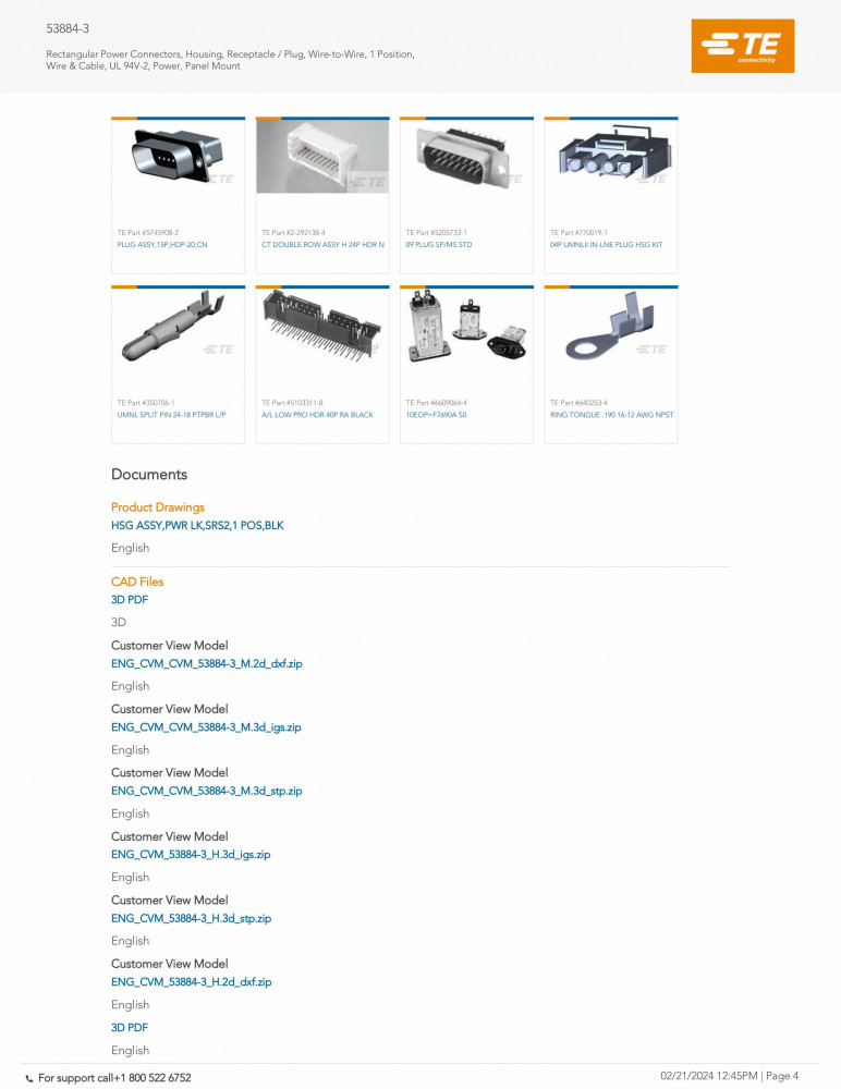 TE Connectivity 53884-3 product document page 4