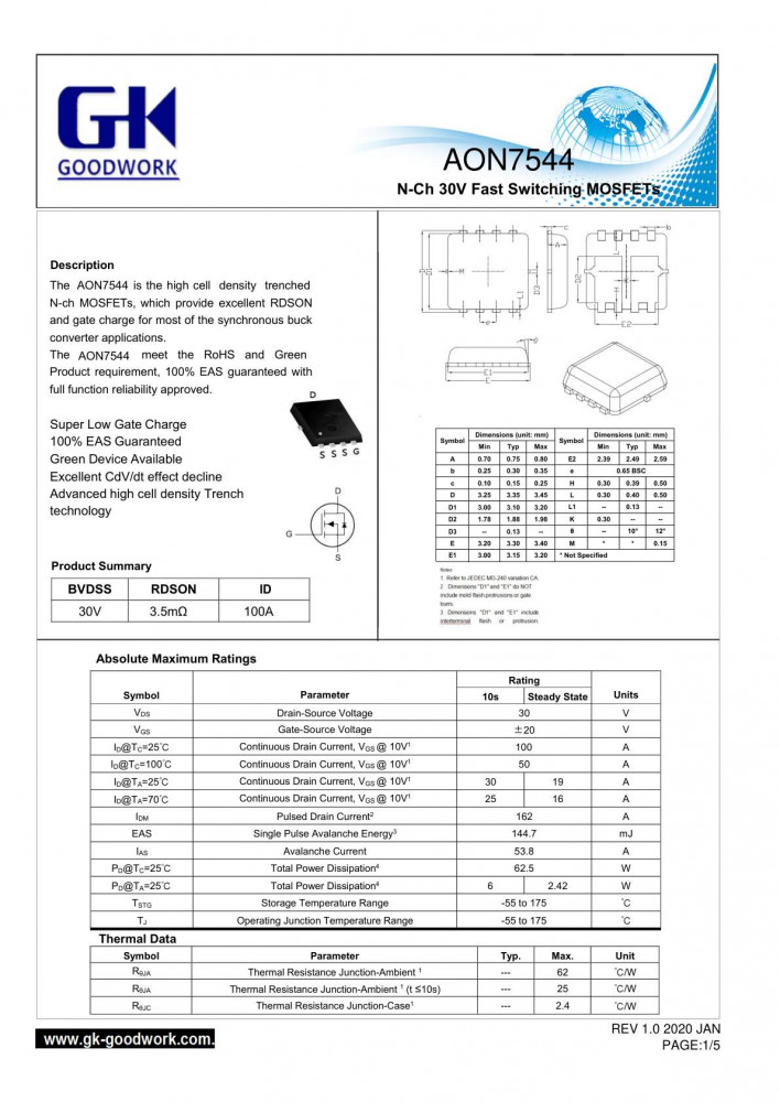 AON7544-GK datasheet page 1