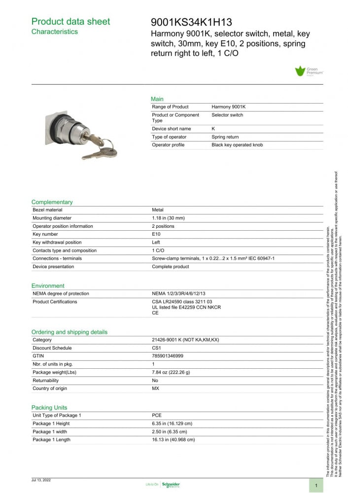 9001KS34K1H13 technical document page 1