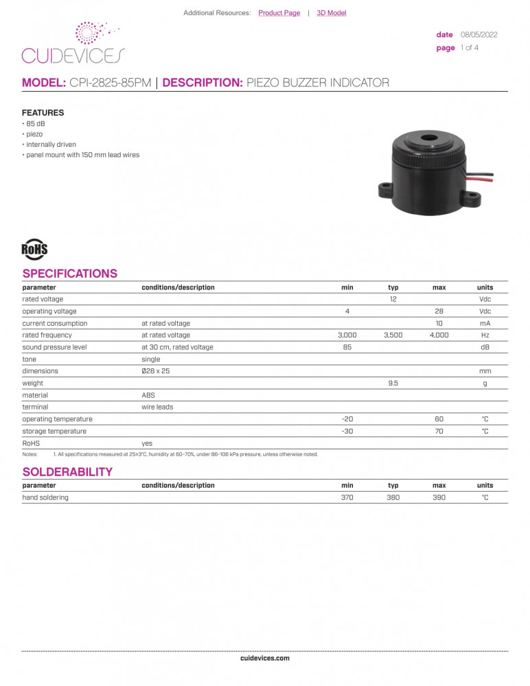 CPI-2825-85PM datasheet page 1