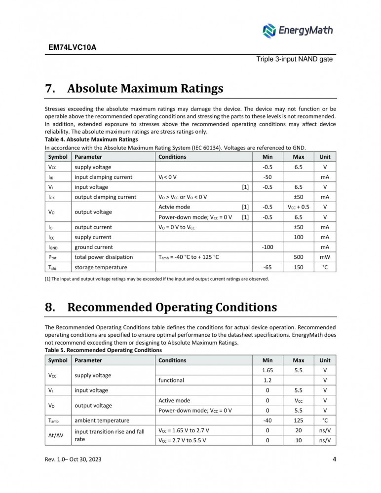 EM74LVC10APW datasheet page 4