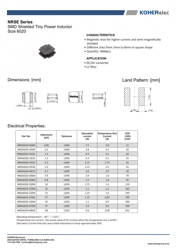 KOHERelec NRSE series datasheet page 1