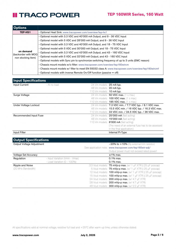 TEP 160WIR technical document page 2
