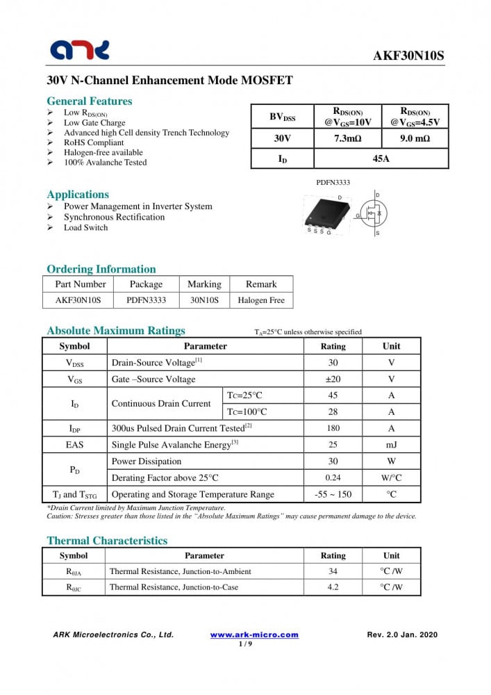 AKF30N10S datasheet page 1