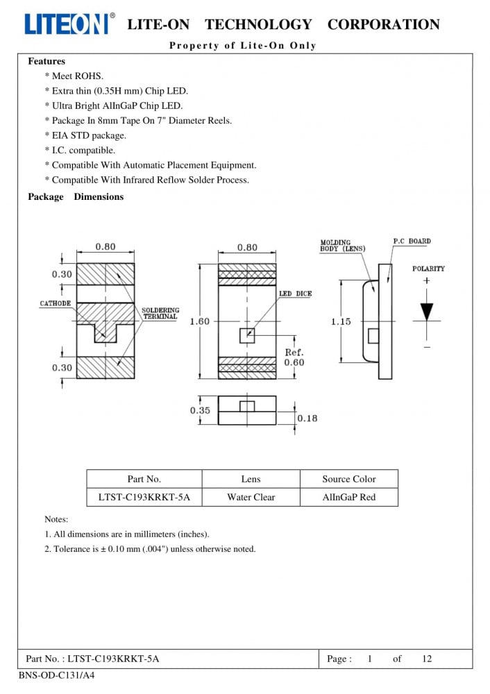 LTST-C193KRKT-5A datasheet page 2