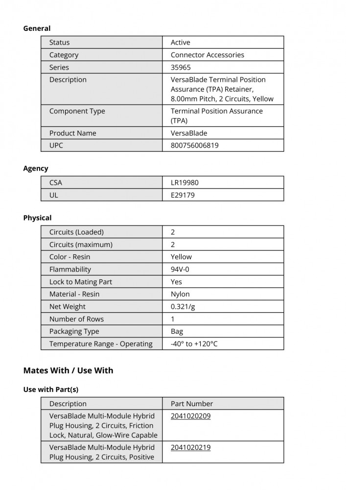 Technical document image 2 for MOLEX 359650293