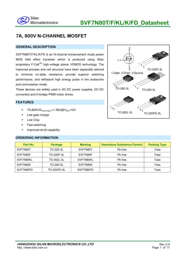 SVF7N80F datasheet page 1