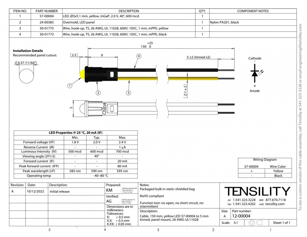 Tensility International 12-00004 product drawing and technical specification