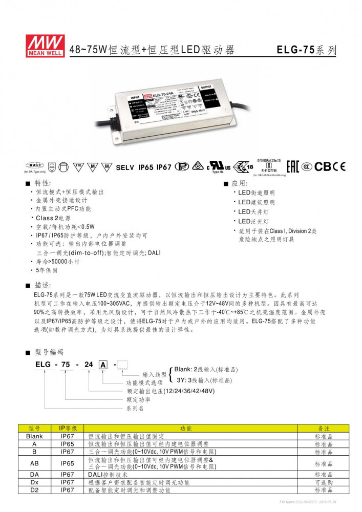 ELG-75 datasheet page 1