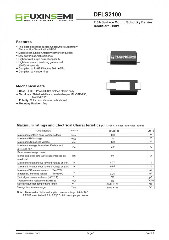 DFLS2100 datasheet page 1