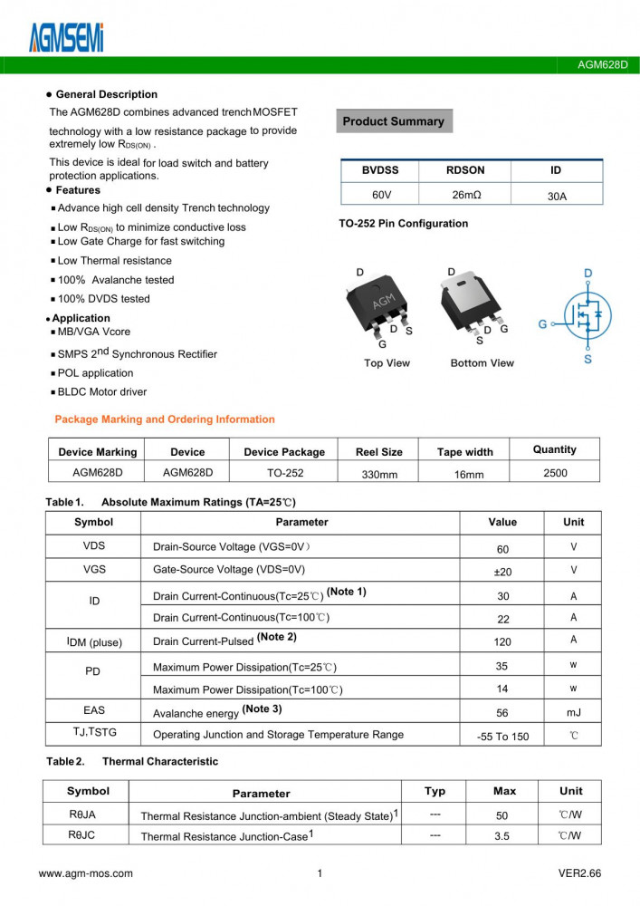 AGM628D datasheet page 1