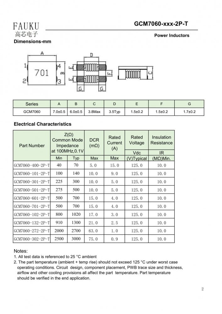 FAUKU GCM7060-101-2P-T datasheet page 2